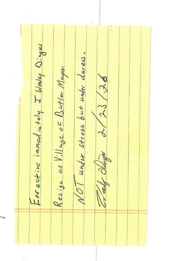 Butler mayor claims he's stepping down 'under duress' in handwritten ...